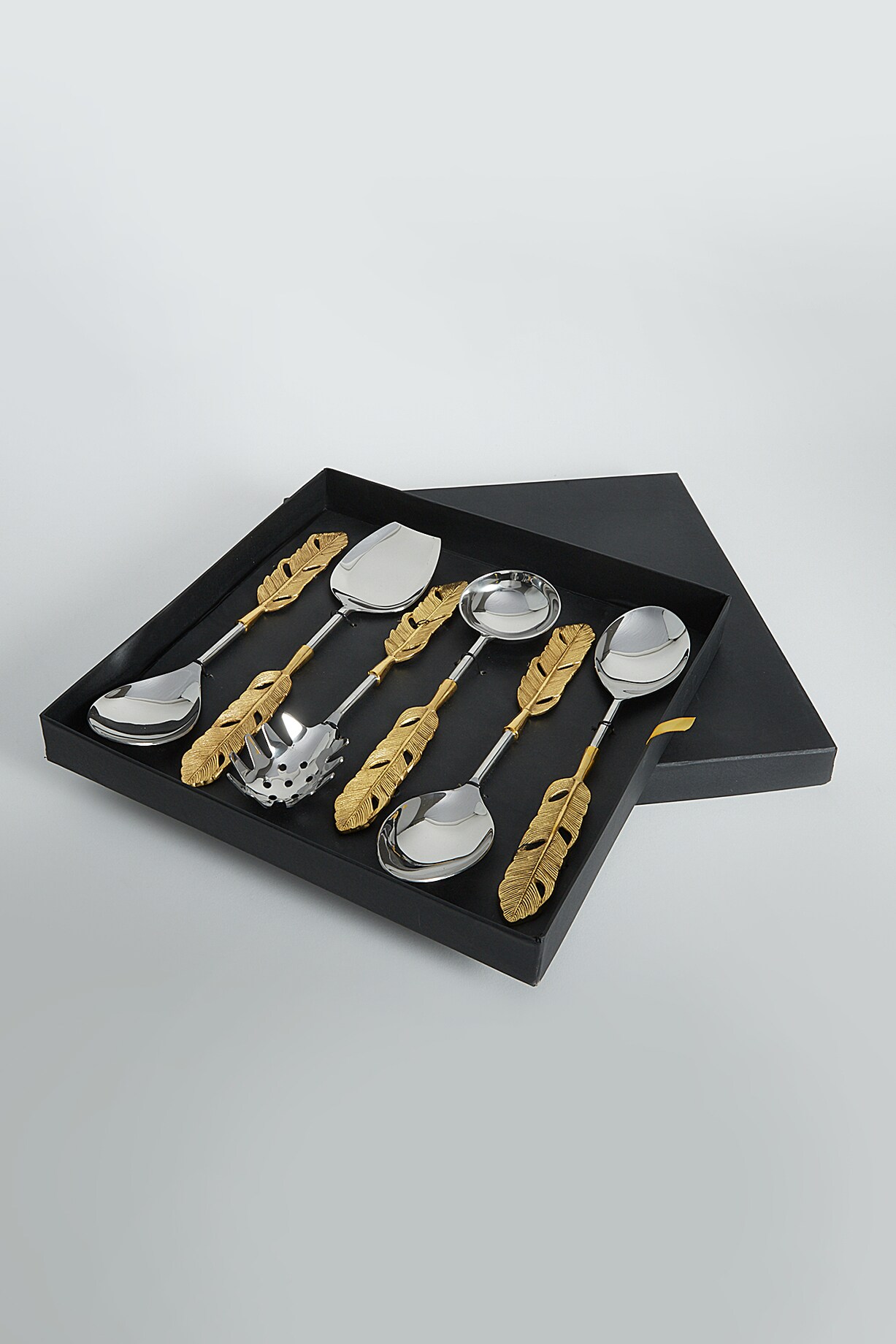 Steel Silver & Gold Feather Spoon Set (Set of 6) by Assemblage at ...