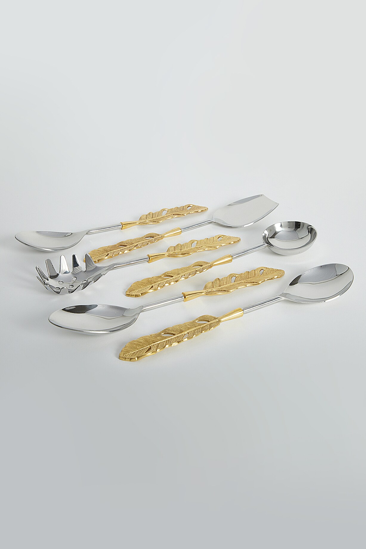 Steel Silver & Gold Feather Spoon Set (Set of 6) by Assemblage at ...