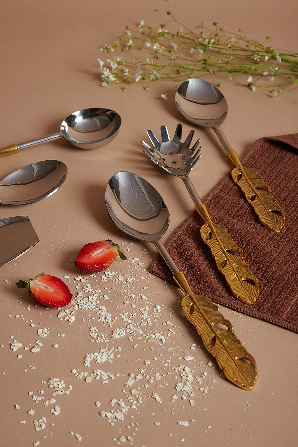 Steel Silver & Gold Feather Spoon Set (Set of 6) by Assemblage at ...