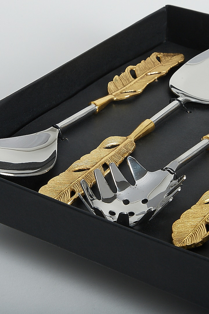 Steel Silver & Gold Feather Spoon Set (Set of 6) by Assemblage at ...
