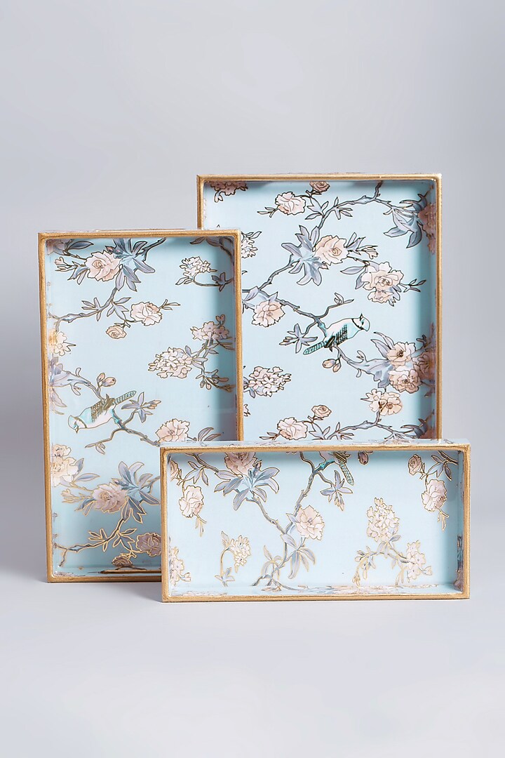 Azure & Gold MDF Wood Decorative Tray (Set Of 3) by Assemblage at ...