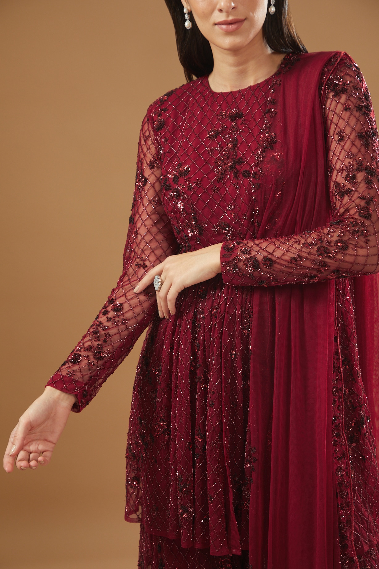 Maroon Net Embroidered Sharara Set by Astha Narang at Pernia's Pop Up ...