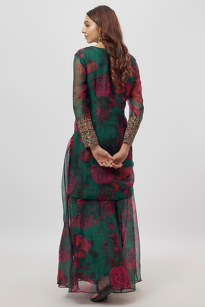 Emerald Green Organza Sharara Set by Astha Narang at Pernia's Pop Up Shop 2025