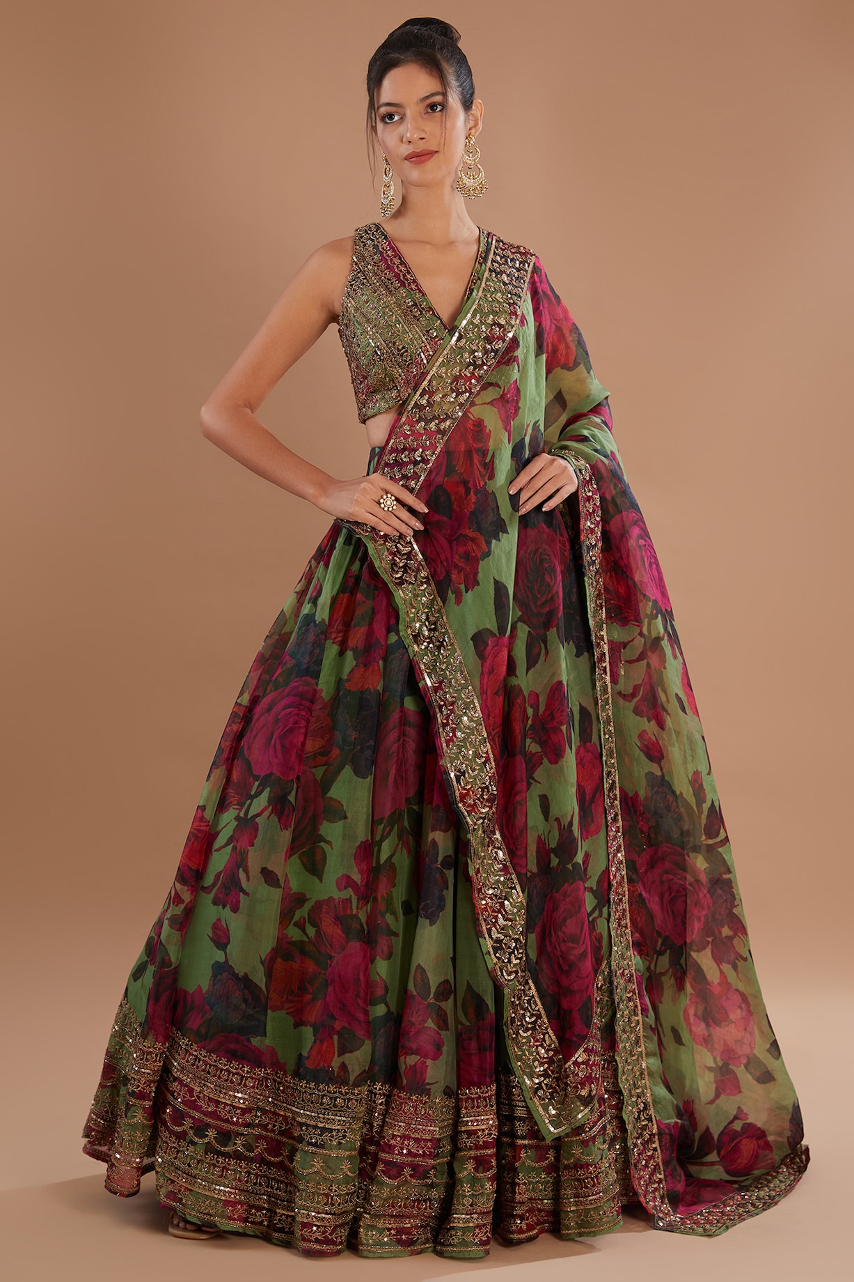 Mehendi Organza Floral Wedding Lehenga Set by Astha Narang at Pernia's ...