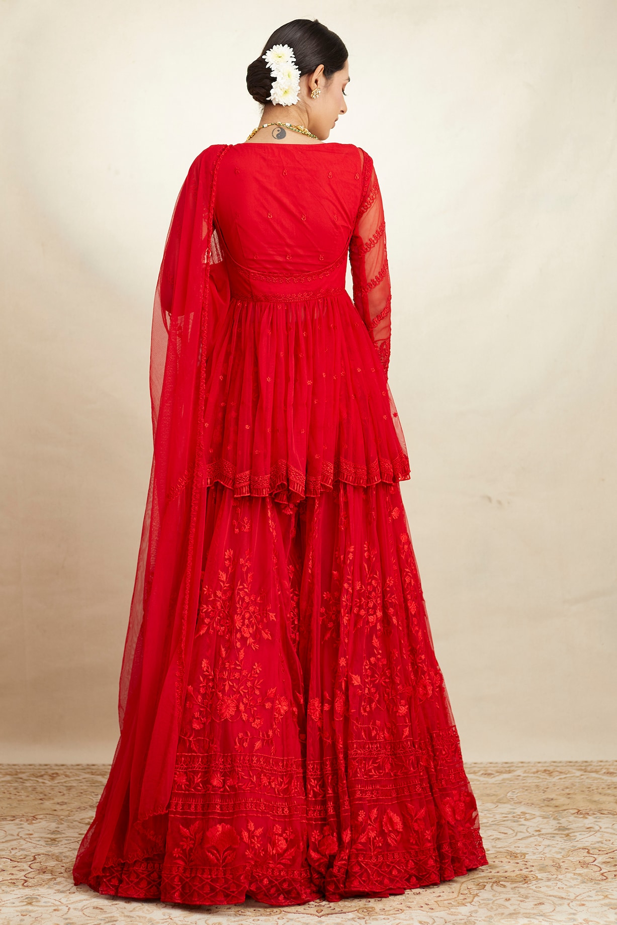Red Net Sharara Set by Astha Narang at Pernia's Pop Up Shop 2026