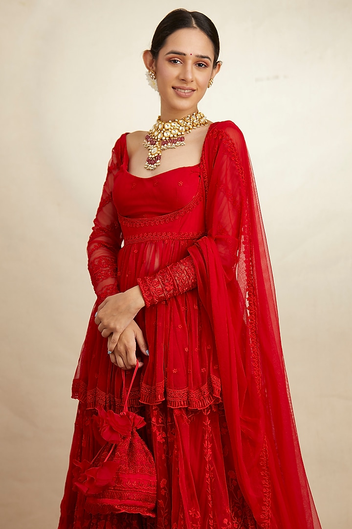 Red Net Sharara Set Design by Astha Narang at Pernia's Pop Up Shop 2026