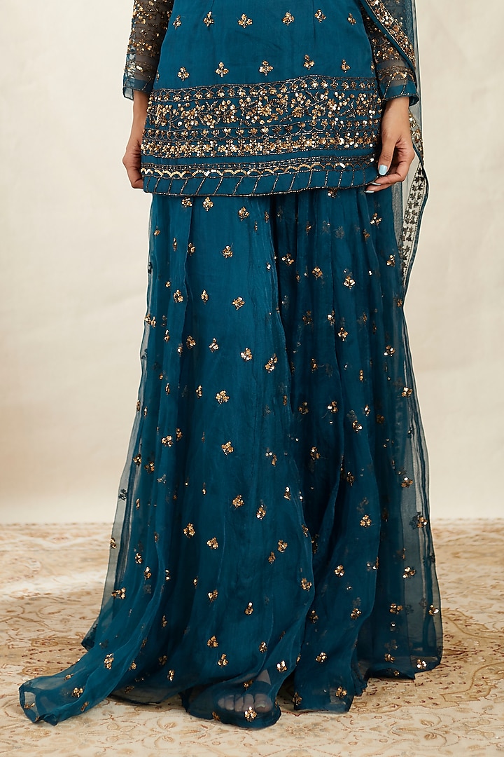 Teal Blue Organza Silk Sharara Set by Astha Narang at Pernia's Pop Up ...