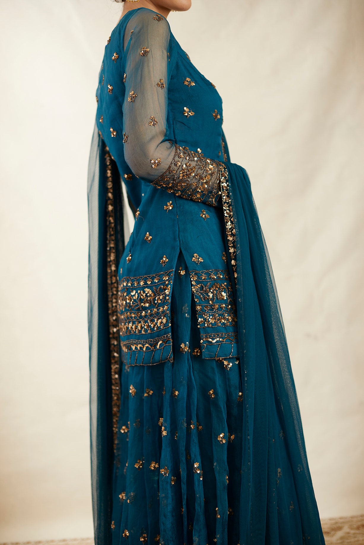 Teal Blue Organza Silk Sharara Set by Astha Narang at Pernia's Pop Up ...