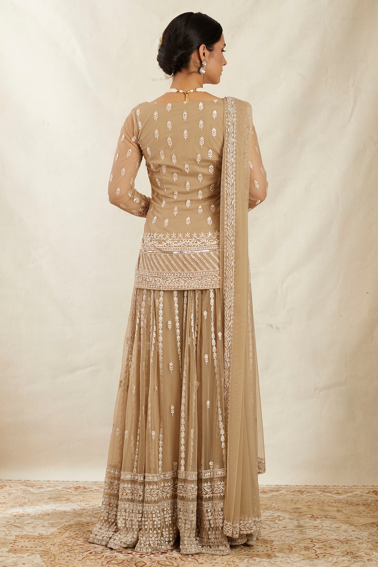 Beige & Cream Net Sharara Set by Astha Narang at Pernia's Pop Up Shop 2025
