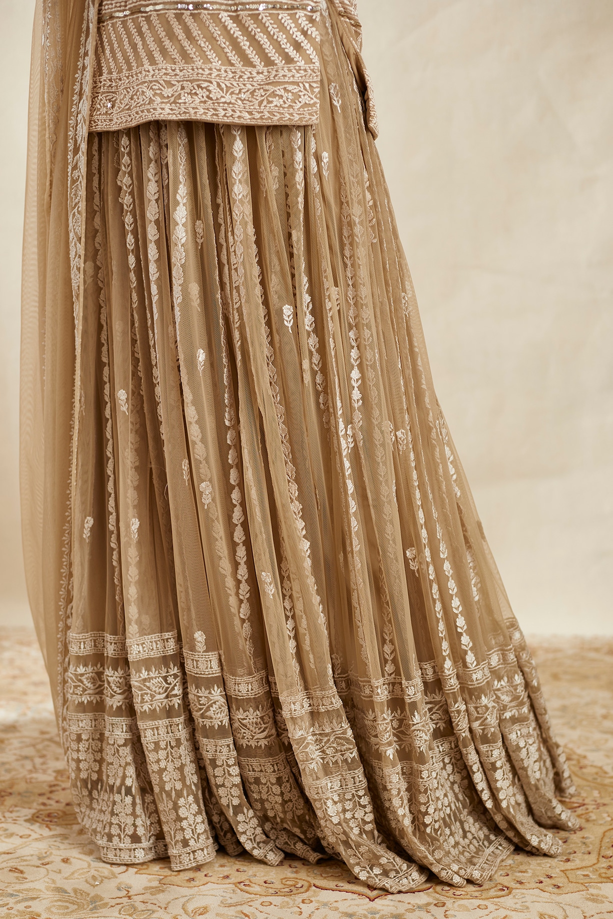 Beige & Cream Net Sharara Set by Astha Narang at Pernia's Pop Up Shop 2025