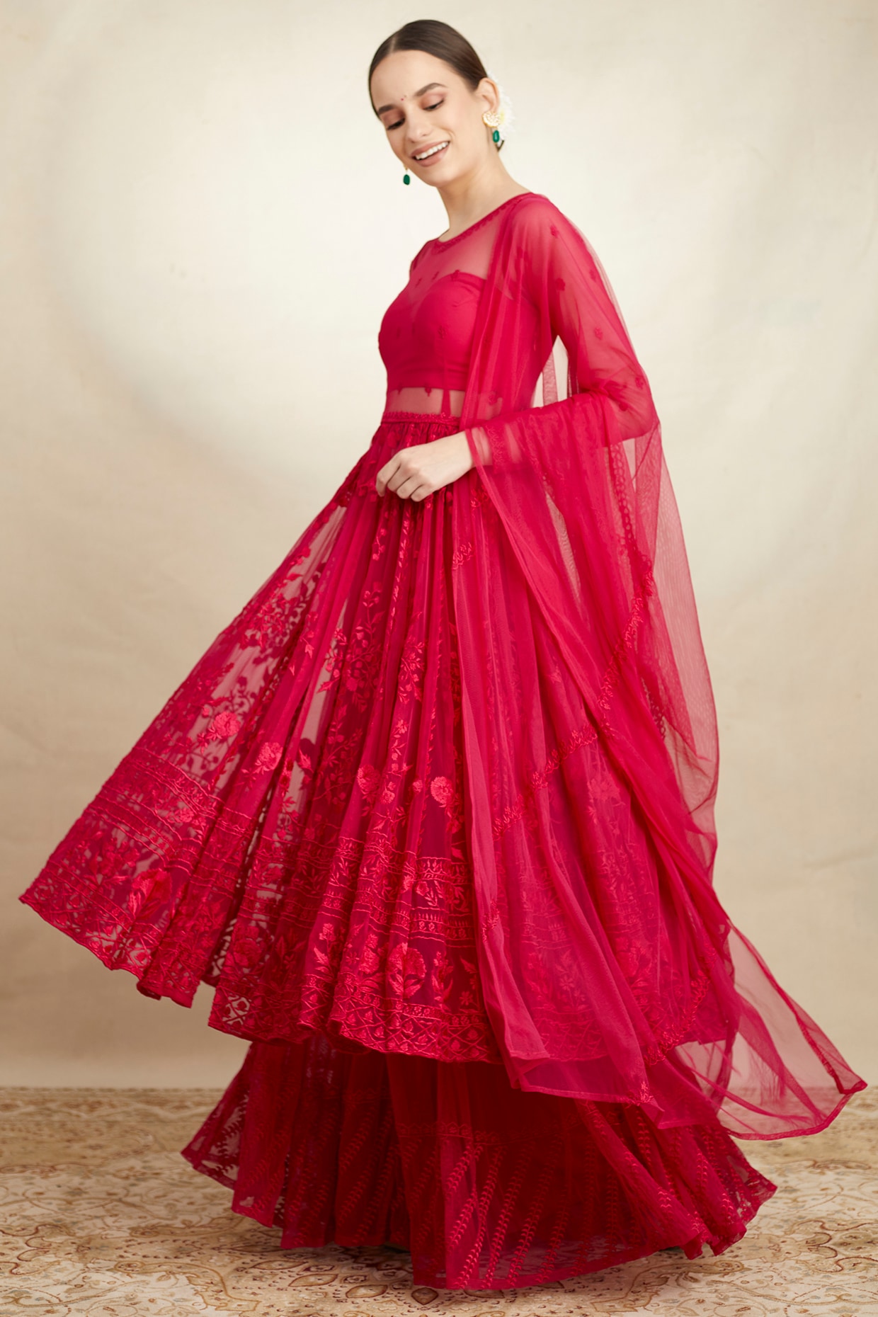 Hot Pink Net Sharara Set by Astha Narang at Pernia's Pop Up Shop 2025