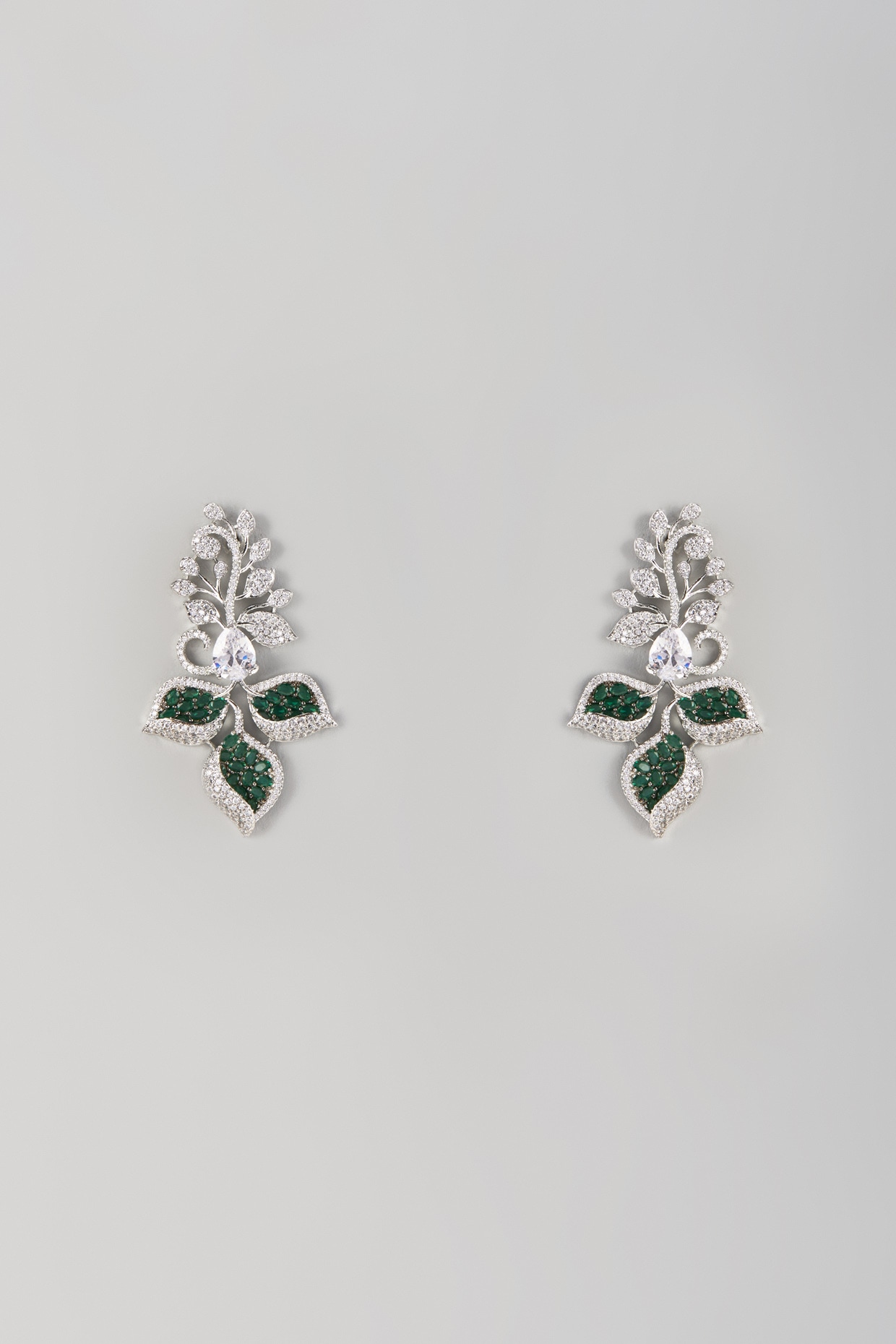 White Finish Zircon & Emerald Stone Dangler Earrings by Aster at Pernia's Pop Up Shop 2025
