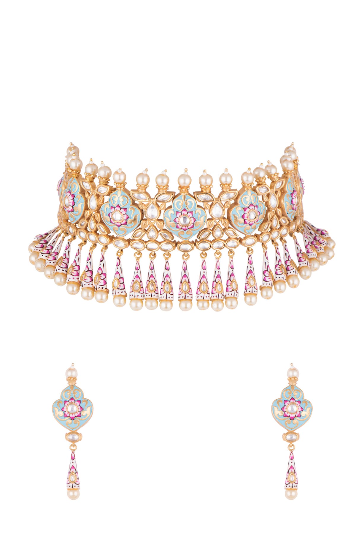 Gold Finish Meenakari Necklace Set Design by Aster at Pernia's Pop Up ...