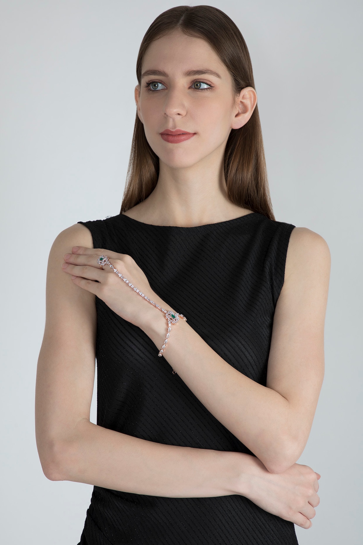 Rose Gold Finish Diamond & Green Stone Hath Phool by Aster at Pernia's Pop Up Shop 2024