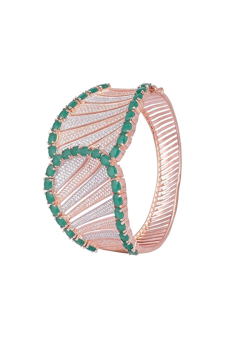 Rose Gold Finish Openable Kada Bracelet With Green Stone by Aster at Pernia's Pop Up Shop 2025