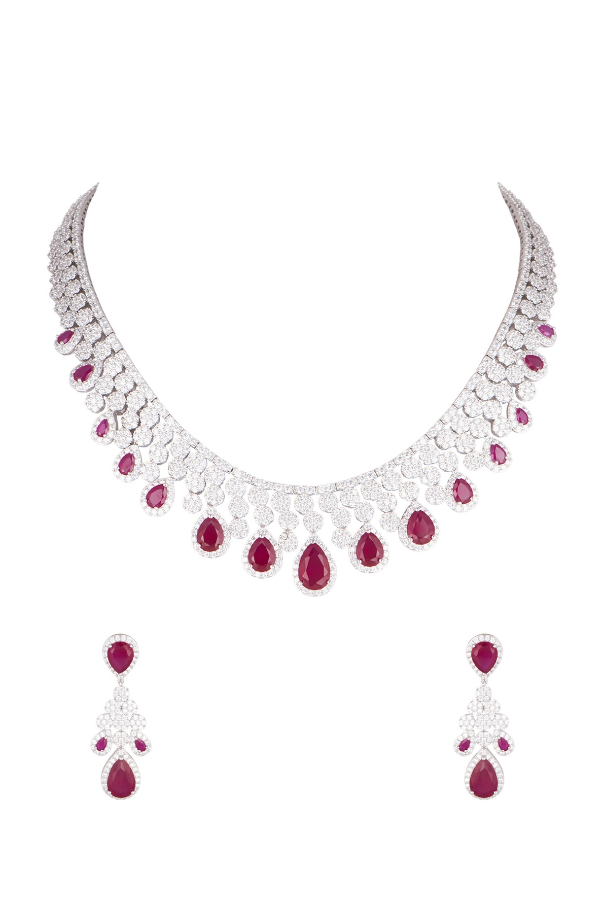 White Finish Red Stone Necklace Set Design by Aster at Pernia's Pop Up ...
