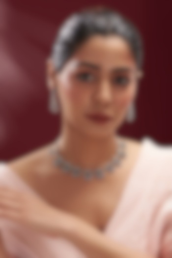 White Finish Faux Diamond & Blue Stone Necklace Set by Aster at Pernia ...