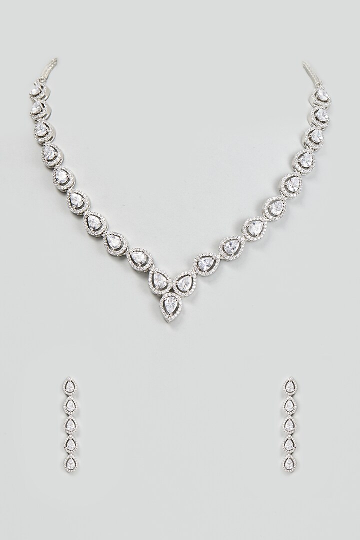 White Finish Faux Diamond Necklace Set Design by Aster at Pernia's Pop ...