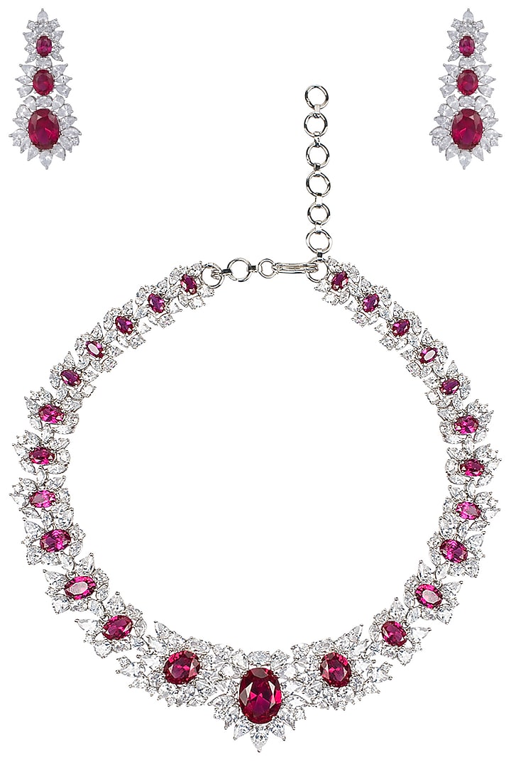 White gold finished faux ruby necklace available only at Pernia's Pop ...
