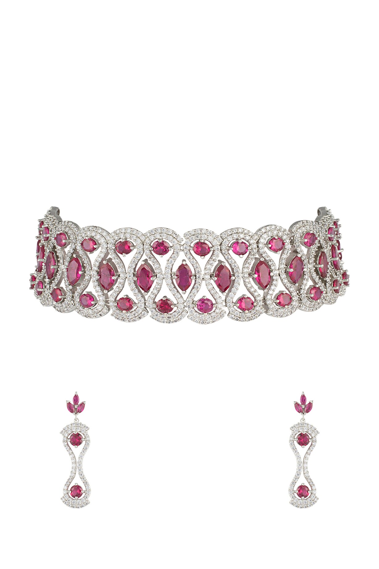 Silver plated faux ruby and diamonds necklace set by Aster at Pernia's ...