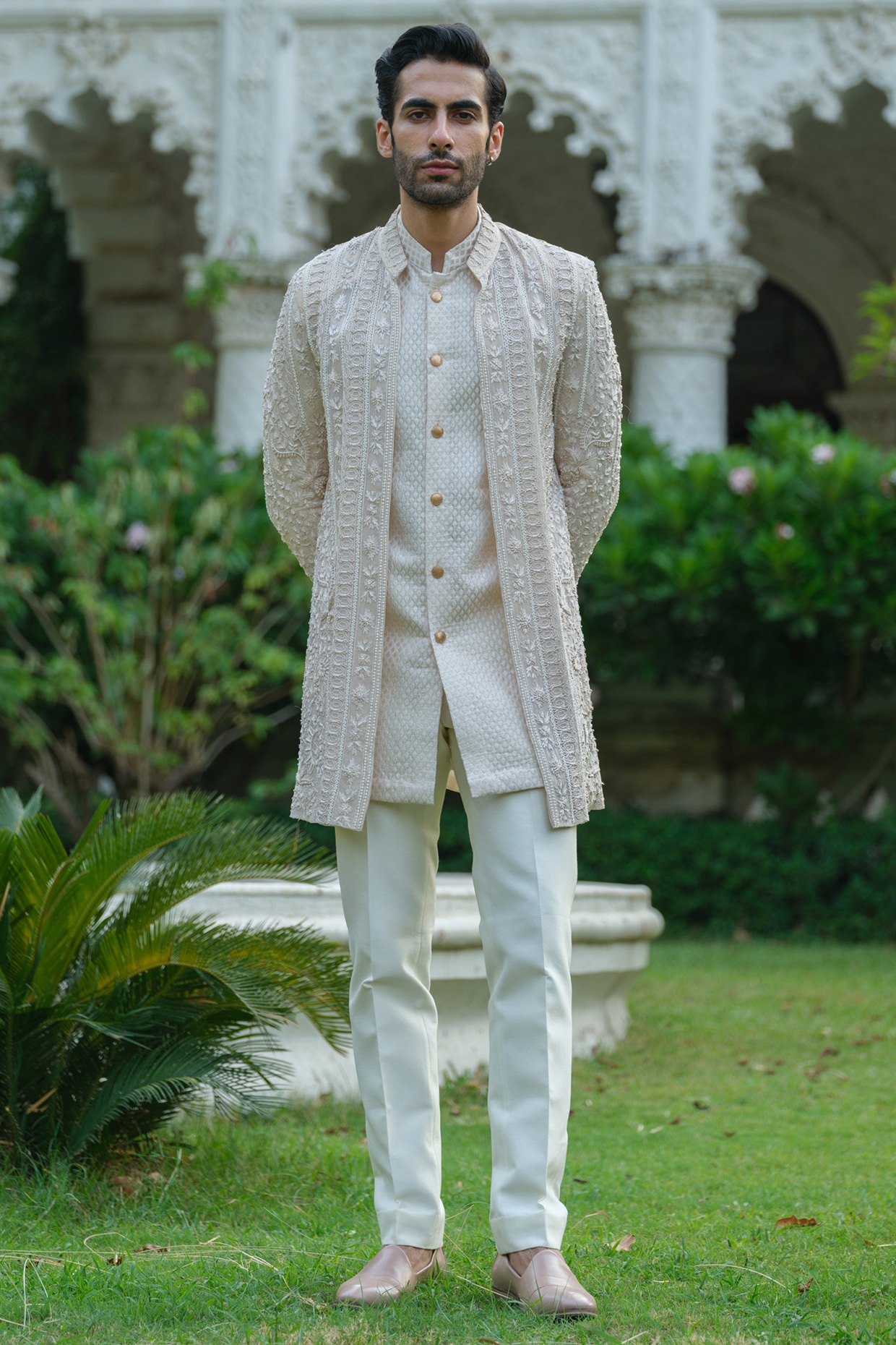 Cream Organza Embroidered Indo-Western Set by Amrit Dawani at Pernia's ...