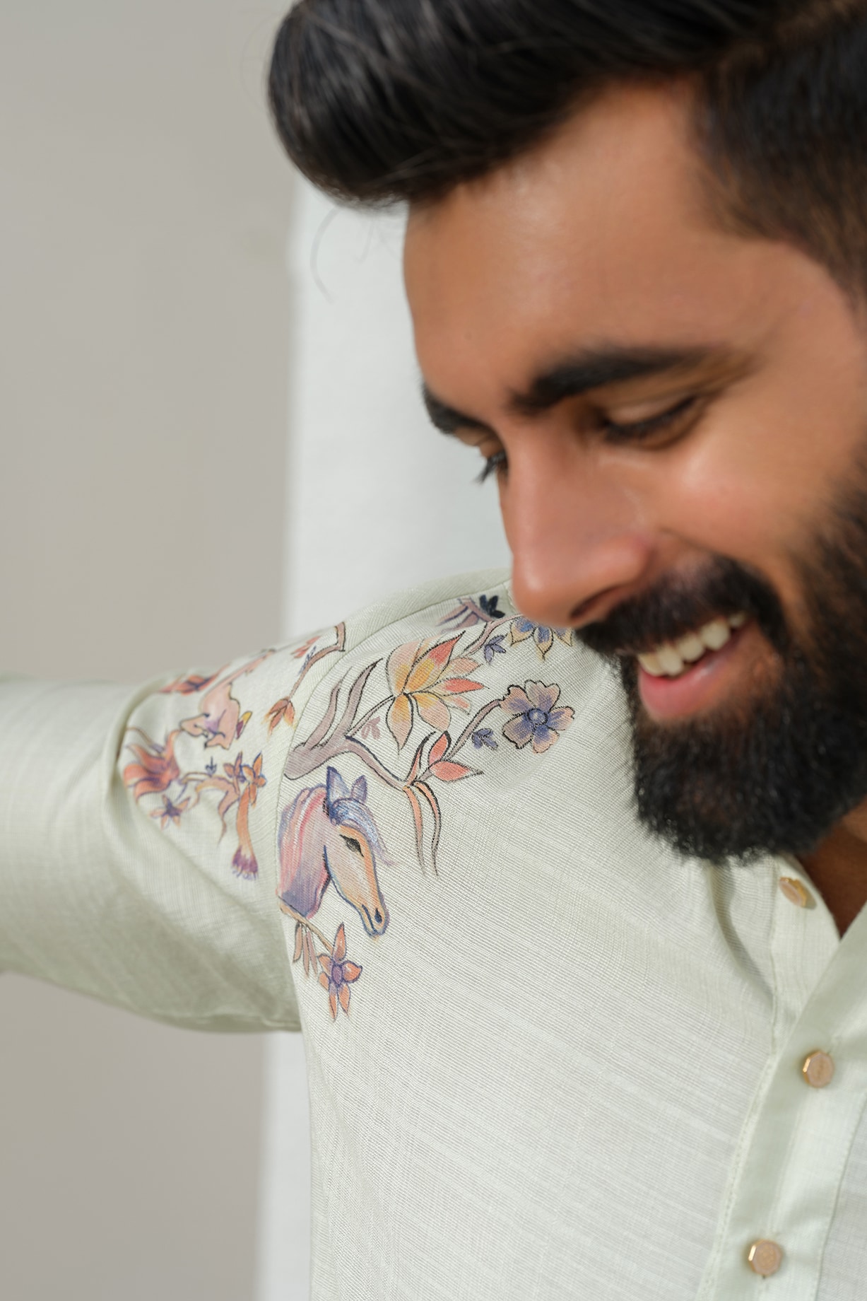 Buy Amrit Dawani Mint Green Cotton Blend Hand Painted Kurta Set at ...