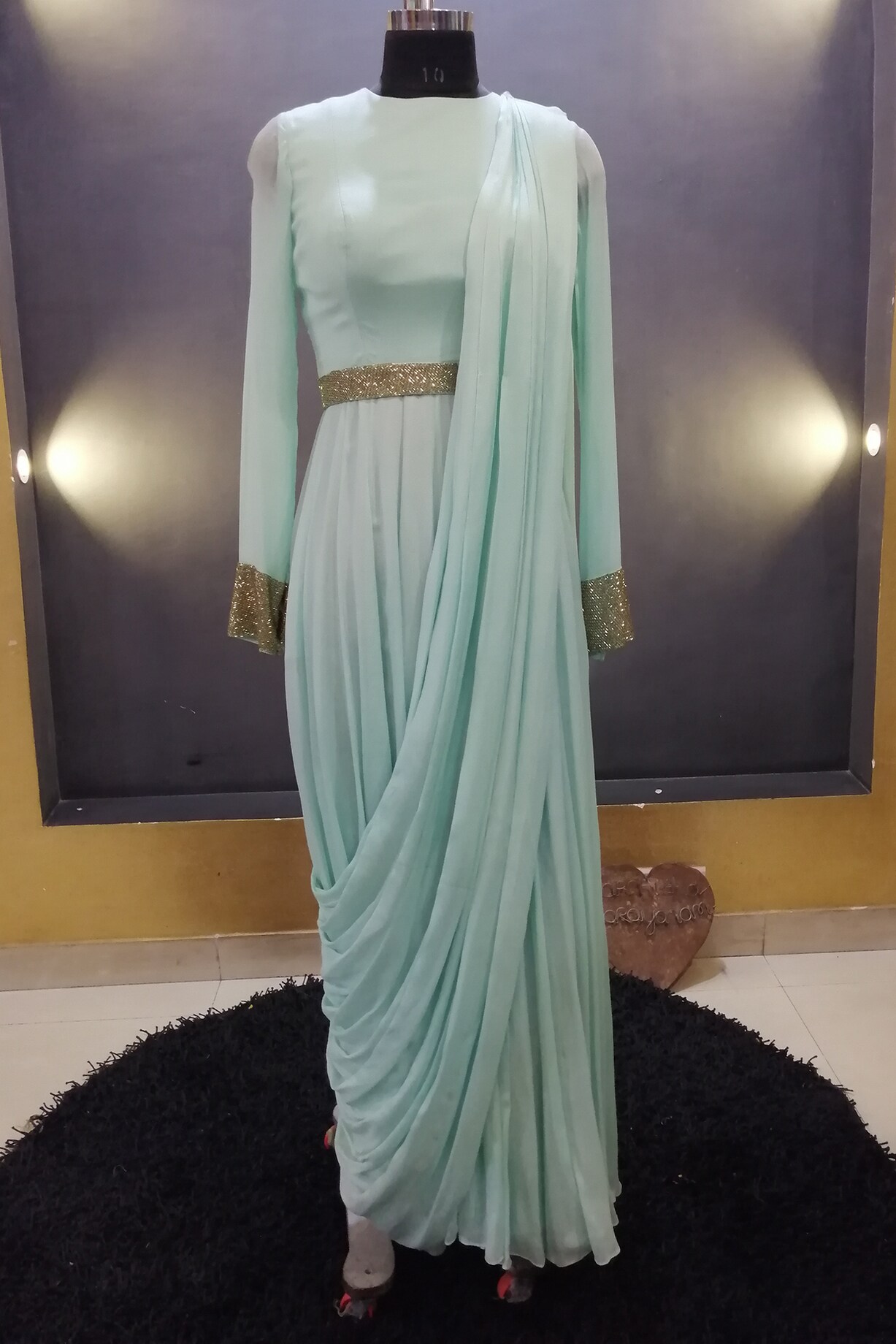 Sea Green Embroidered Saree Gown With Belt by Architha Narayanam at ...