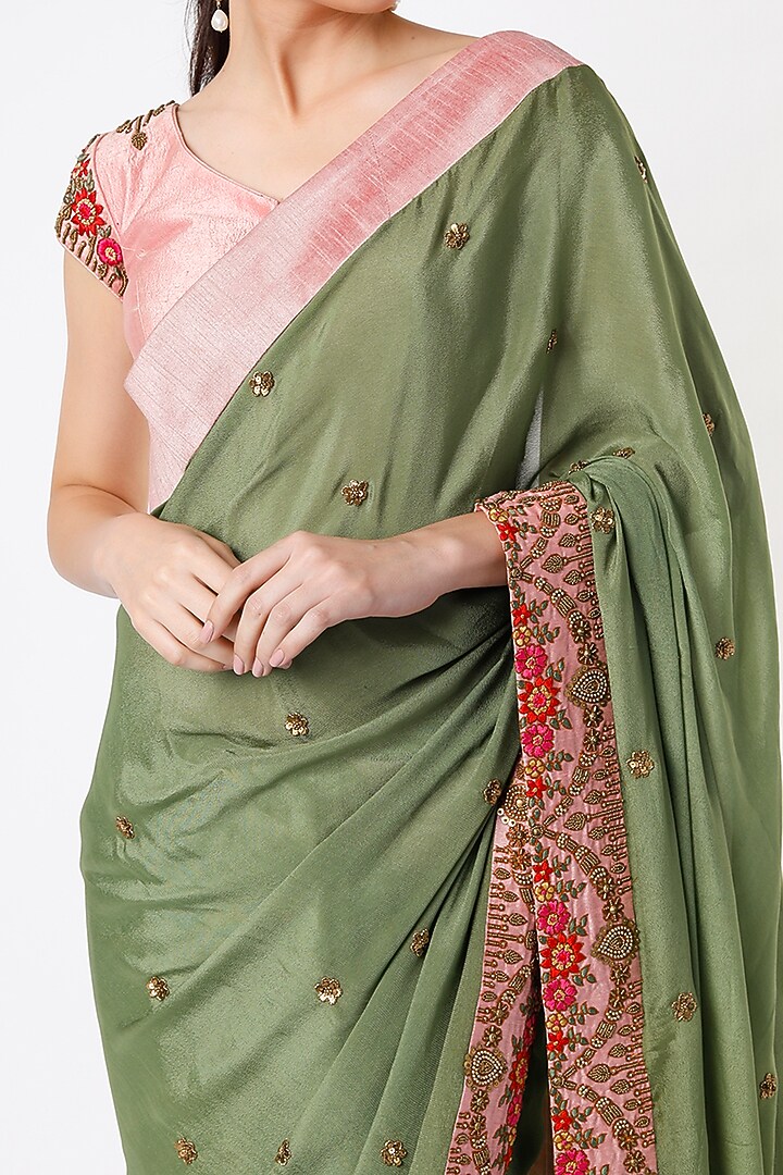 Sap Green Embroidered Saree Set Design by Architha Narayanam at Pernia ...