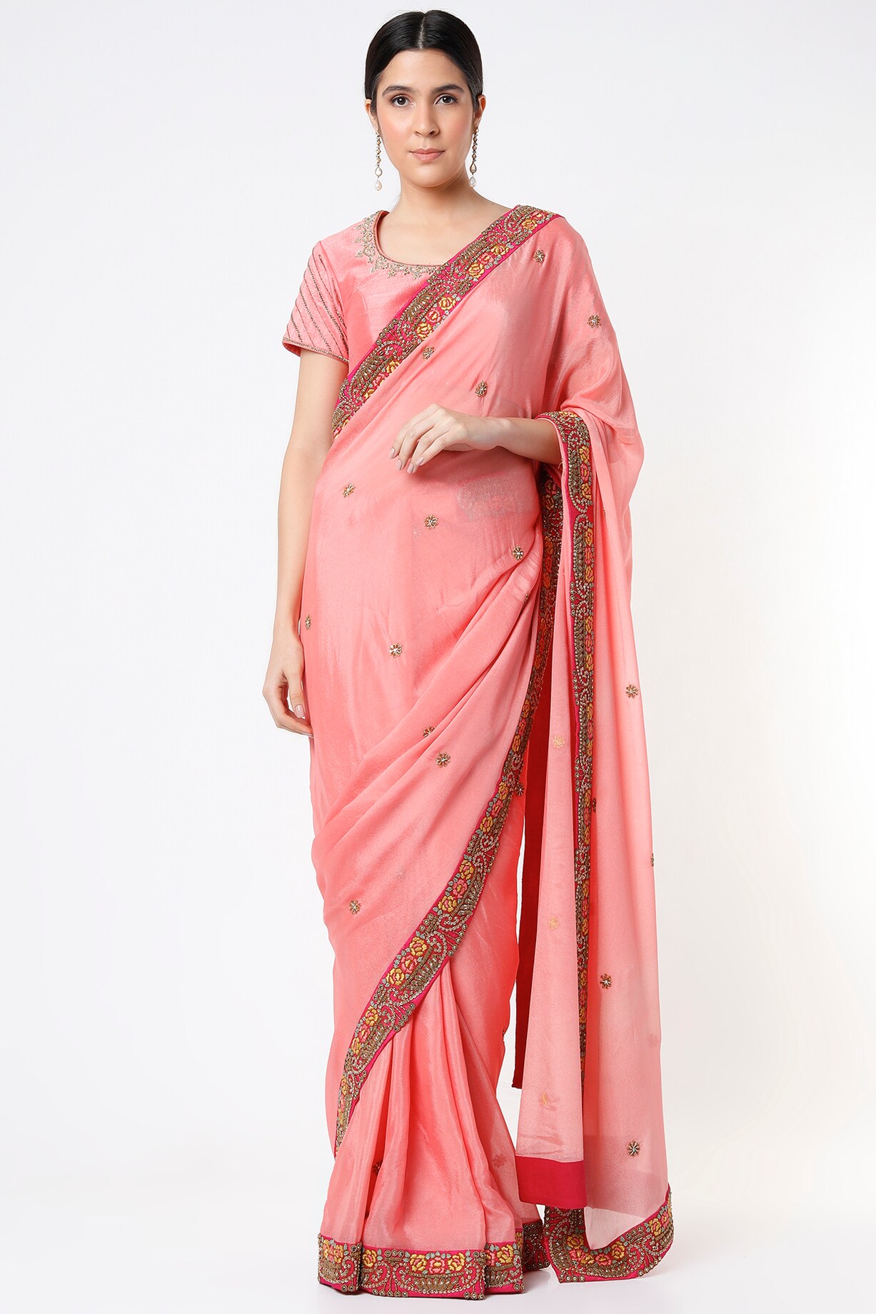 Peach Embroidered Saree Set Design by Architha Narayanam at Pernia's ...