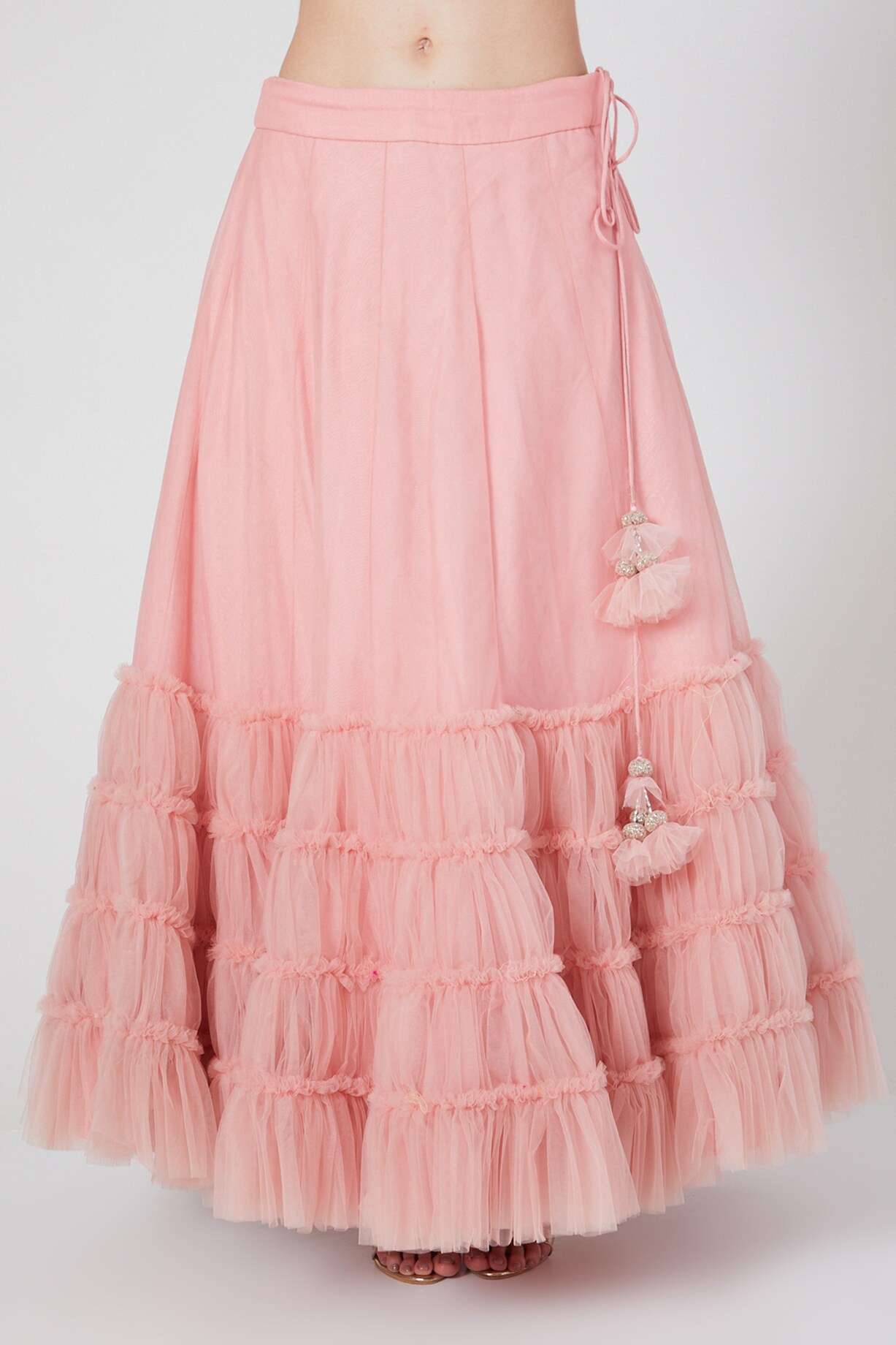 Rose Pink Embroidered Frilled Wedding Lehenga Set by Architha Narayanam ...