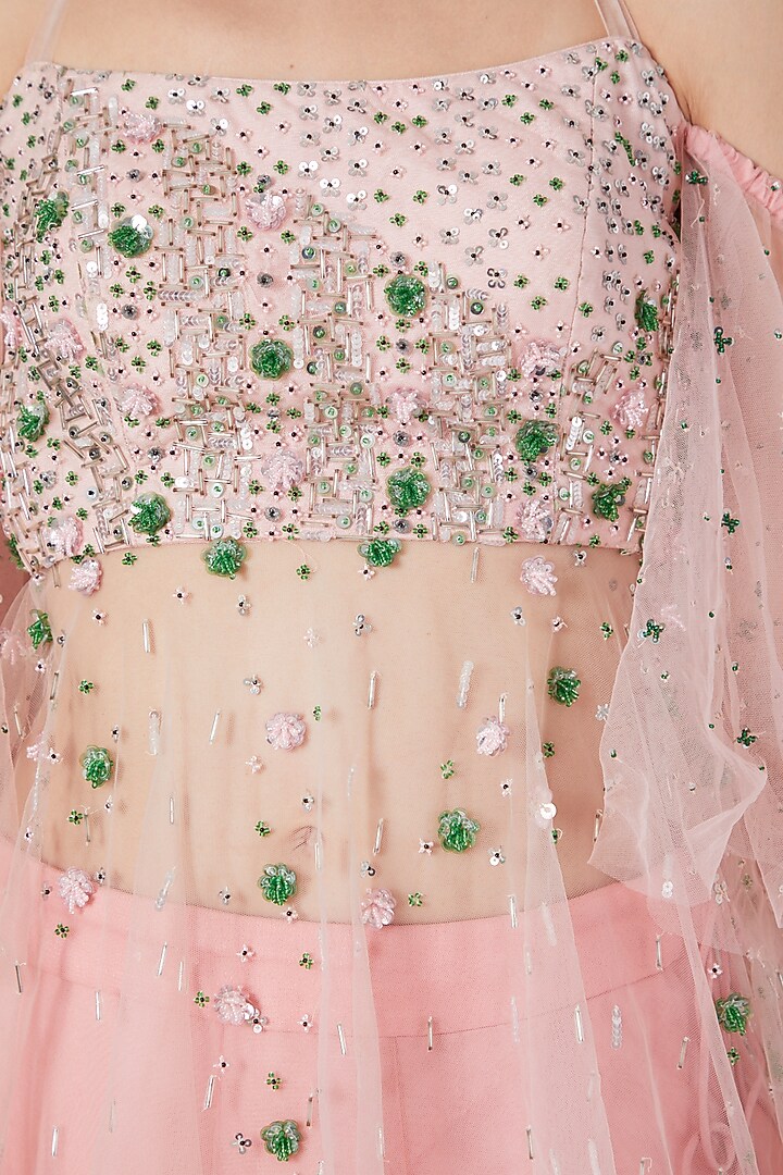 Rose Pink Embroidered Frilled Wedding Lehenga Set by Architha Narayanam ...