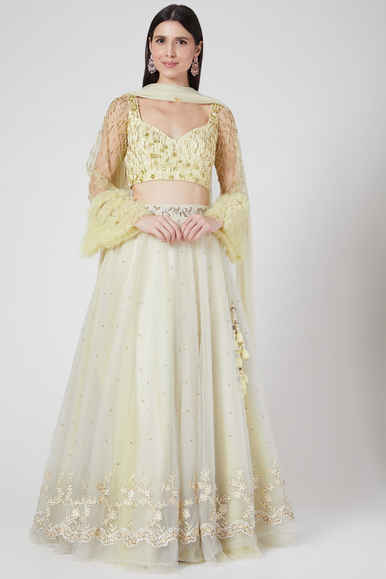 Light Yellow Embroidered Wedding Lehenga Set by Architha Narayanam at ...
