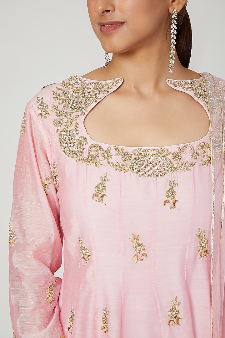 Blush Pink Embroidered Gown With Dupatta by Architha Narayanam at ...