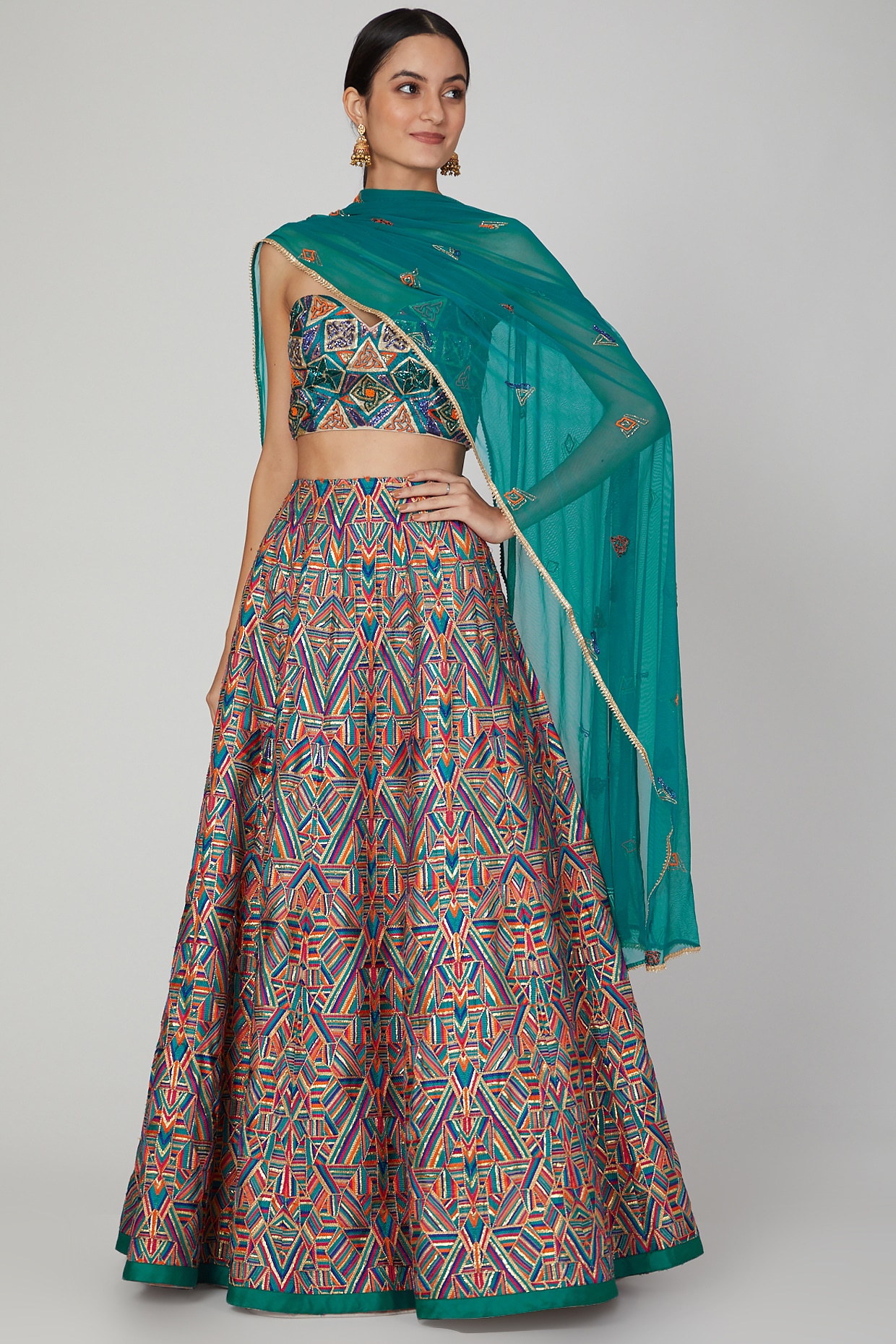 Emerald Green Embroidered Lehanga Set by Architha Narayanam at Pernia's ...