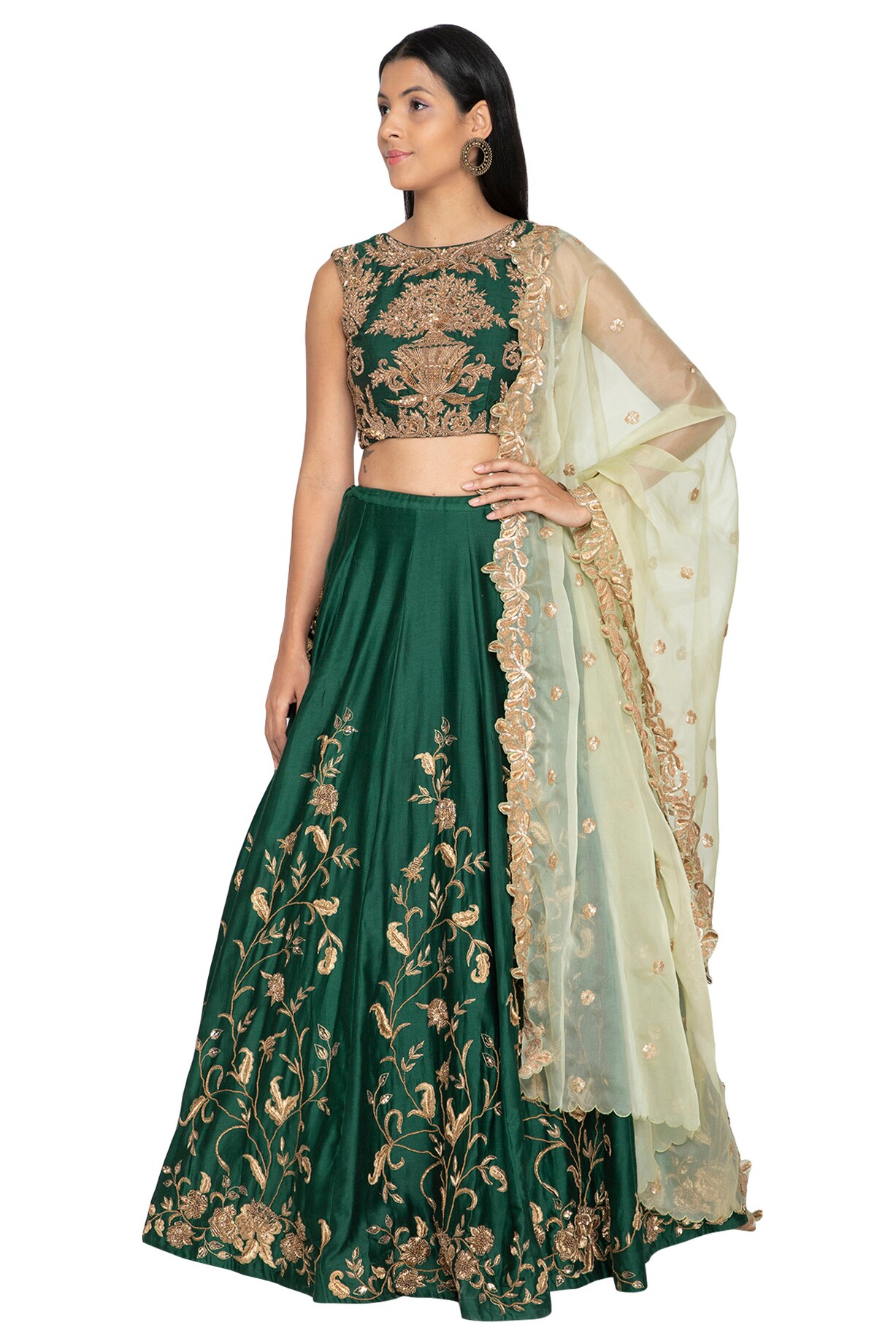Bottle Green Embroidered Lehenga Set by Architha Narayanam at Pernia's ...