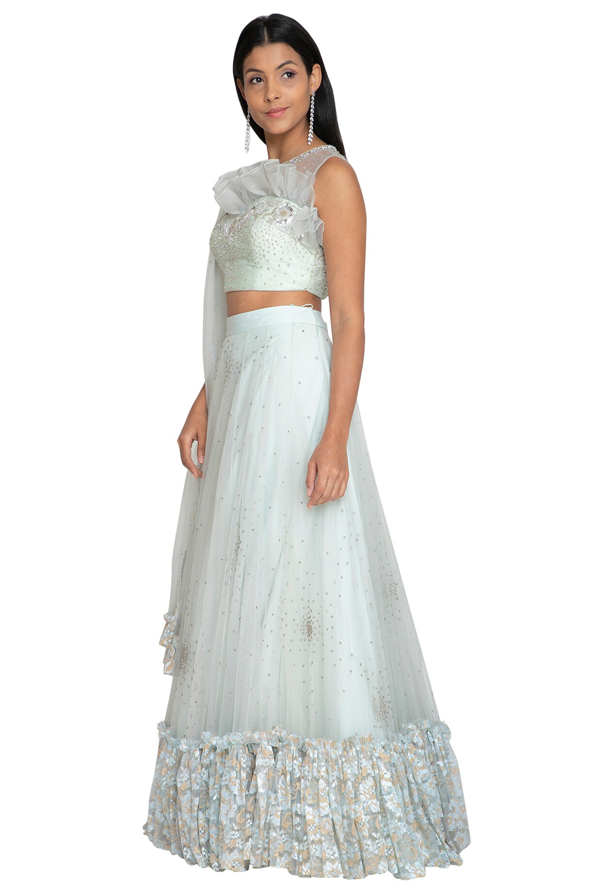 Ice Blue Embroidered Lehenga Set Design by Architha Narayanam at Pernia ...