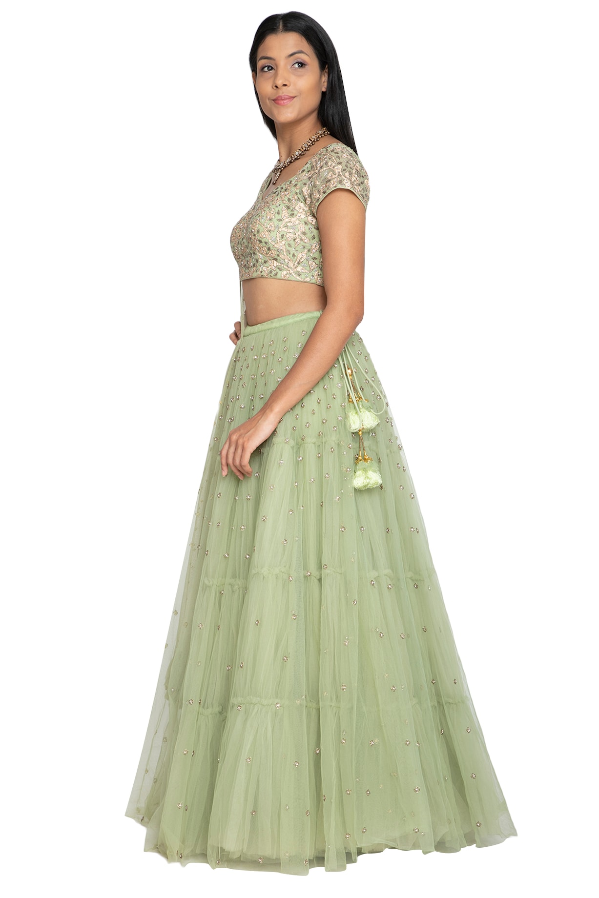 Sage Green Embroidered Lehenga Set by Architha Narayanam at Pernia's ...
