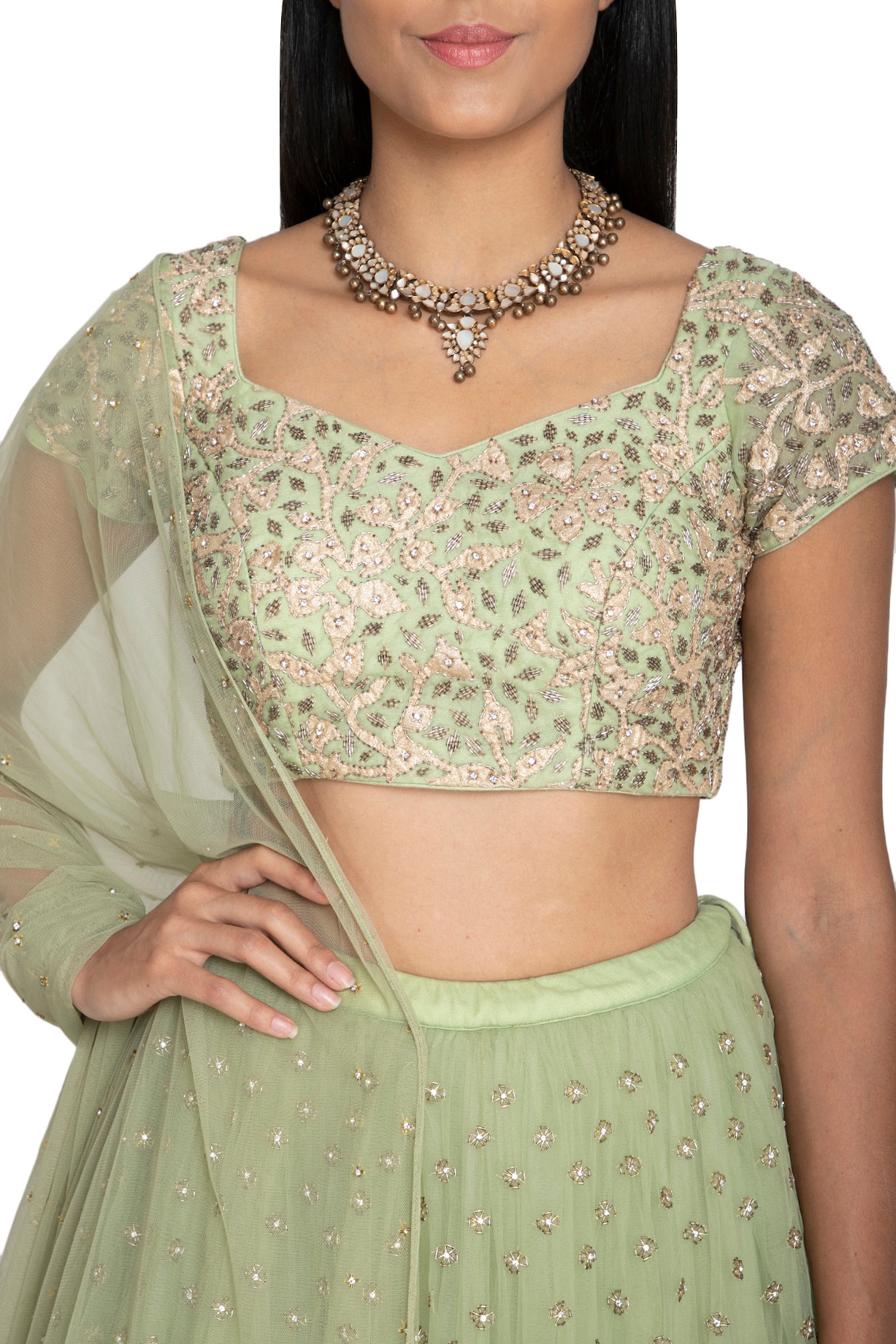 Sage Green Embroidered Lehenga Set by Architha Narayanam at Pernia's ...