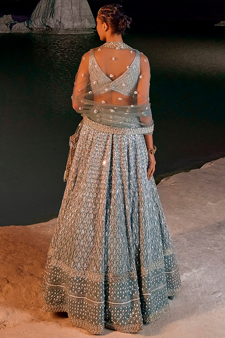 Ice Blue Double Georgette Embellished Bridal Lehenga Set by Amitabh ...