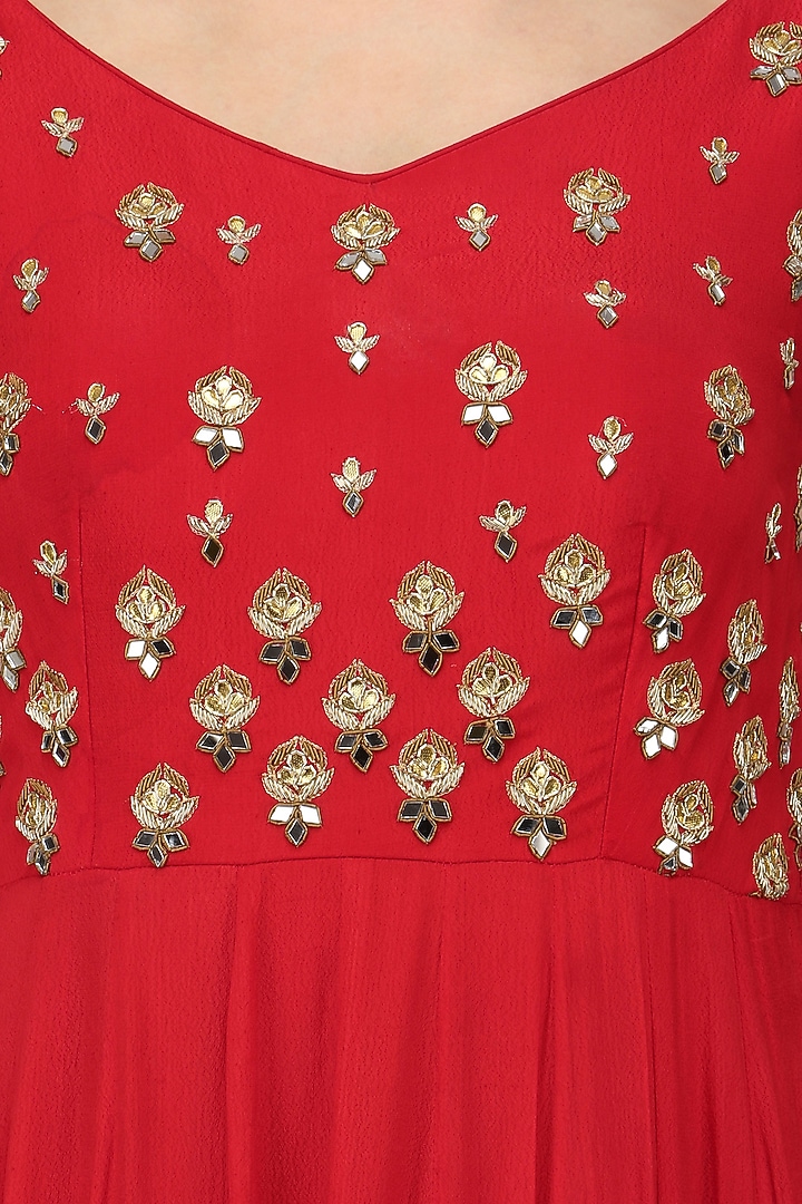 Red creeper and bootis embroidered anarkali gown available only at ...