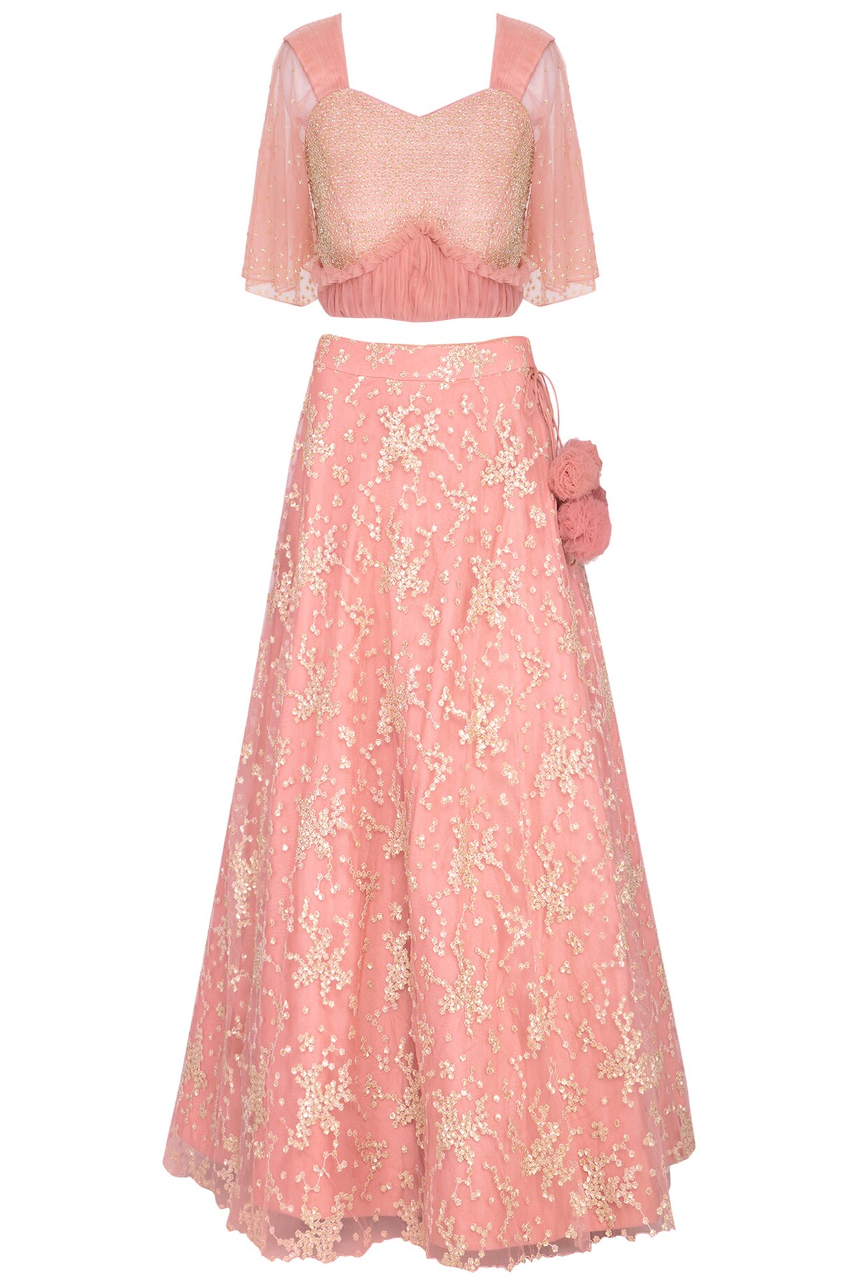 Peach embroidered lehenga set by Architha Narayanam at Pernia's Pop Up ...