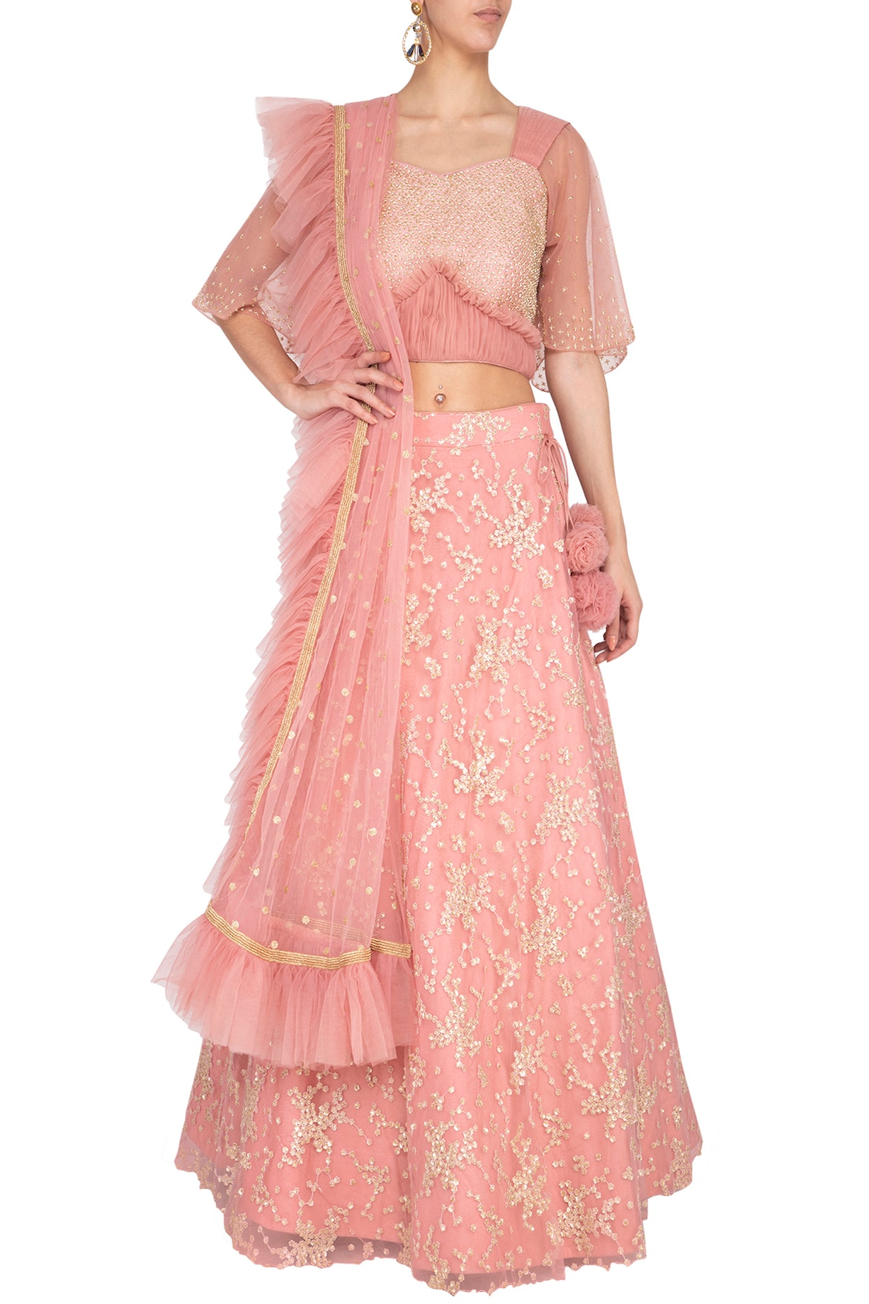 Peach embroidered lehenga set by Architha Narayanam at Pernia's Pop Up ...