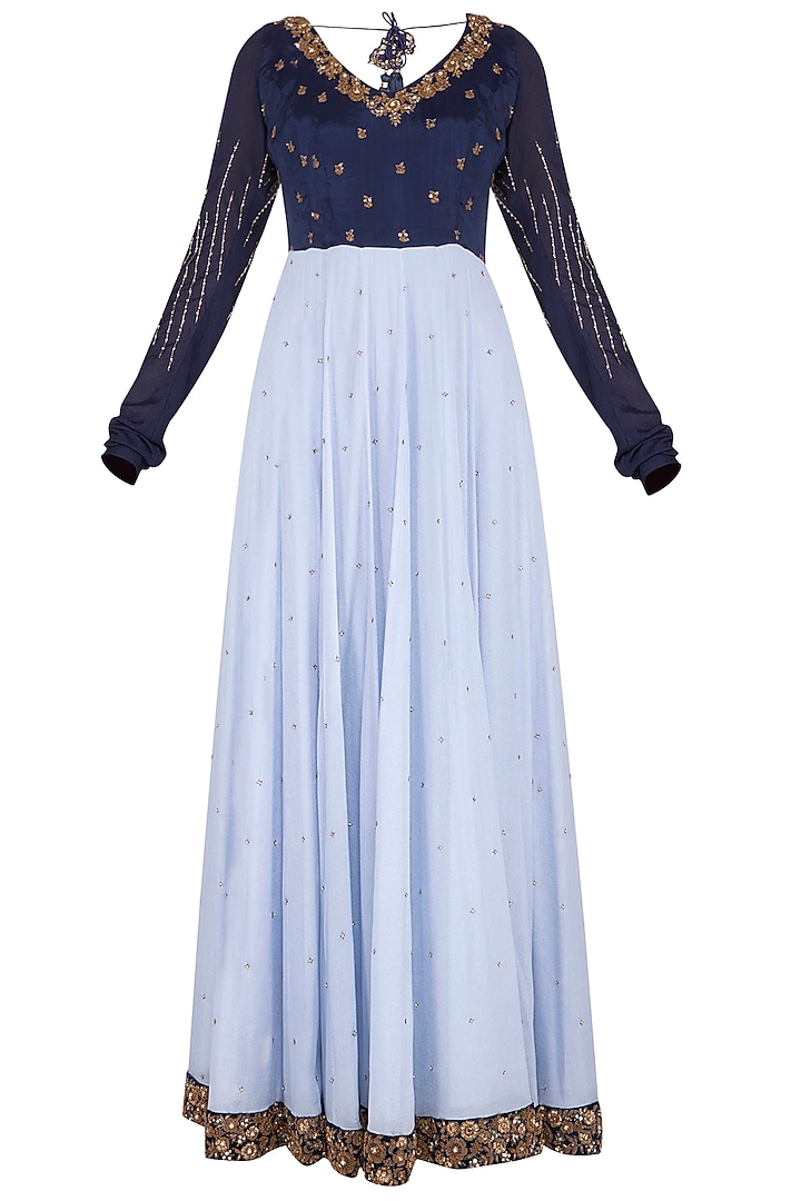 Blue embroidered gown by Architha Narayanam at Pernia's Pop Up Shop 2024