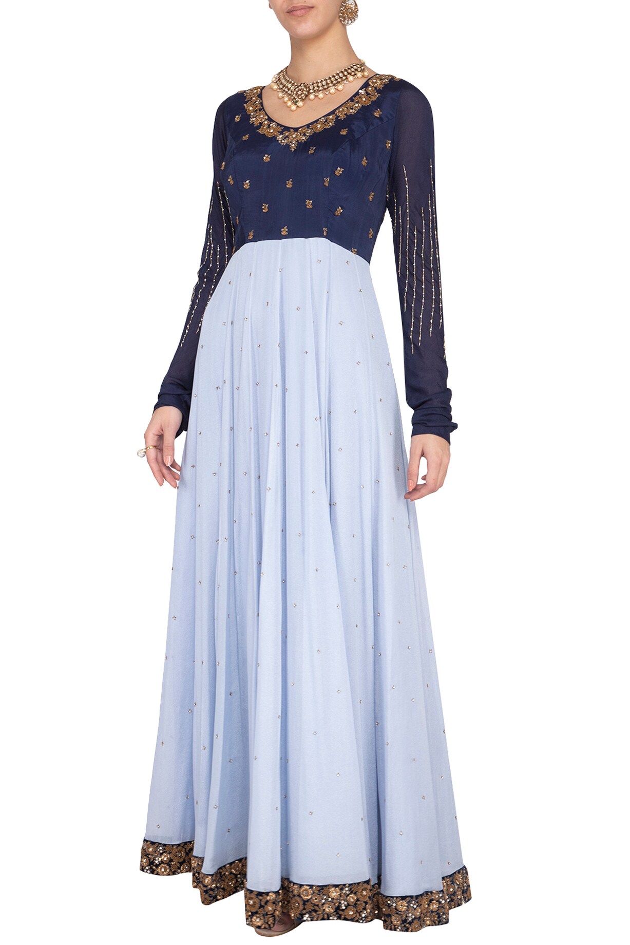 Blue embroidered gown by Architha Narayanam at Pernia's Pop Up Shop 2024