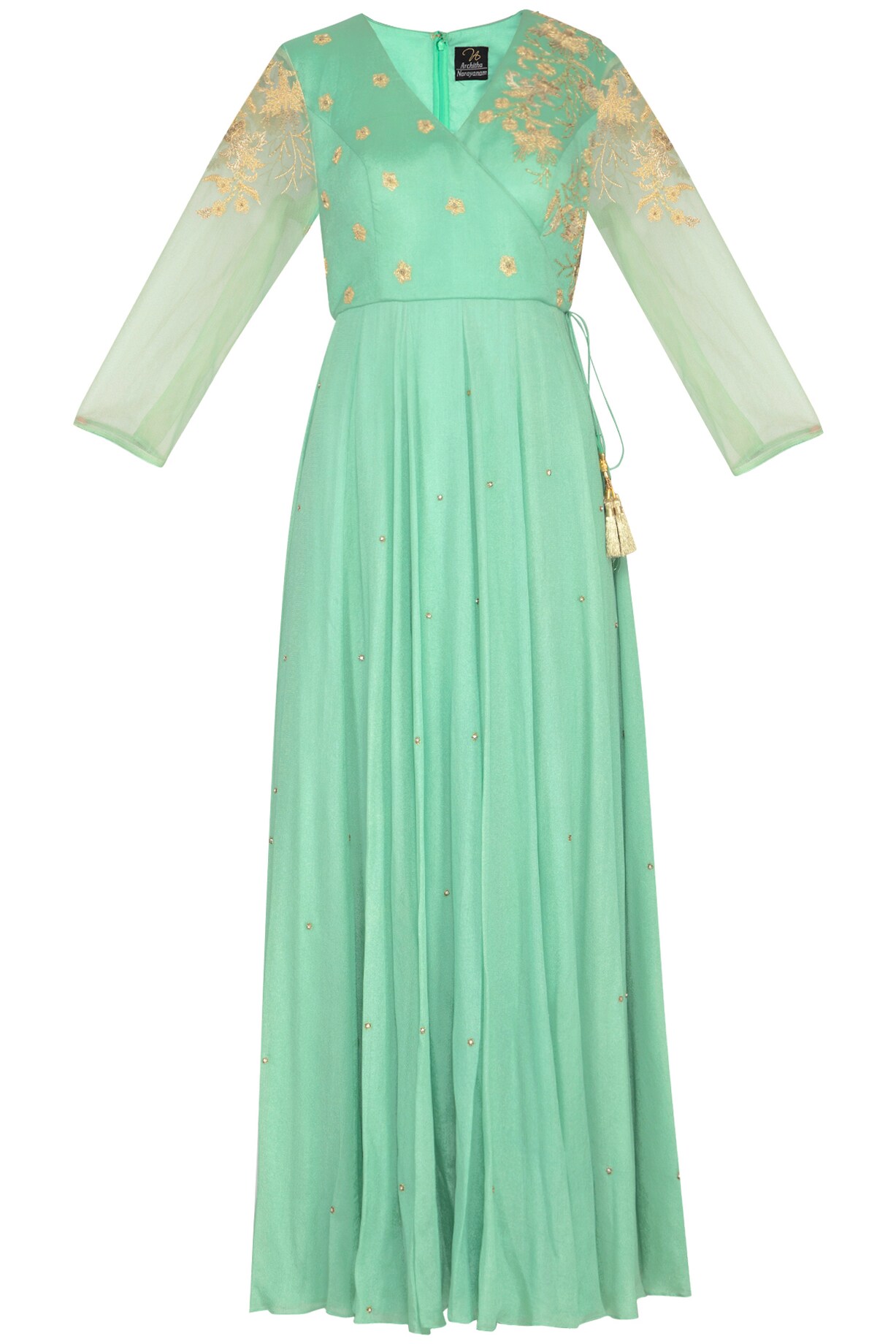 Sage green embroidered anarkali gown with dupatta by Architha Narayanam ...