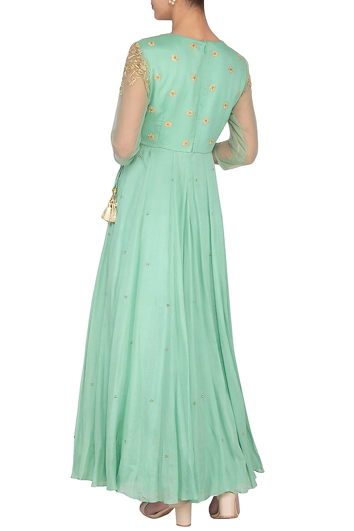 Sage green embroidered anarkali gown with dupatta by Architha Narayanam ...