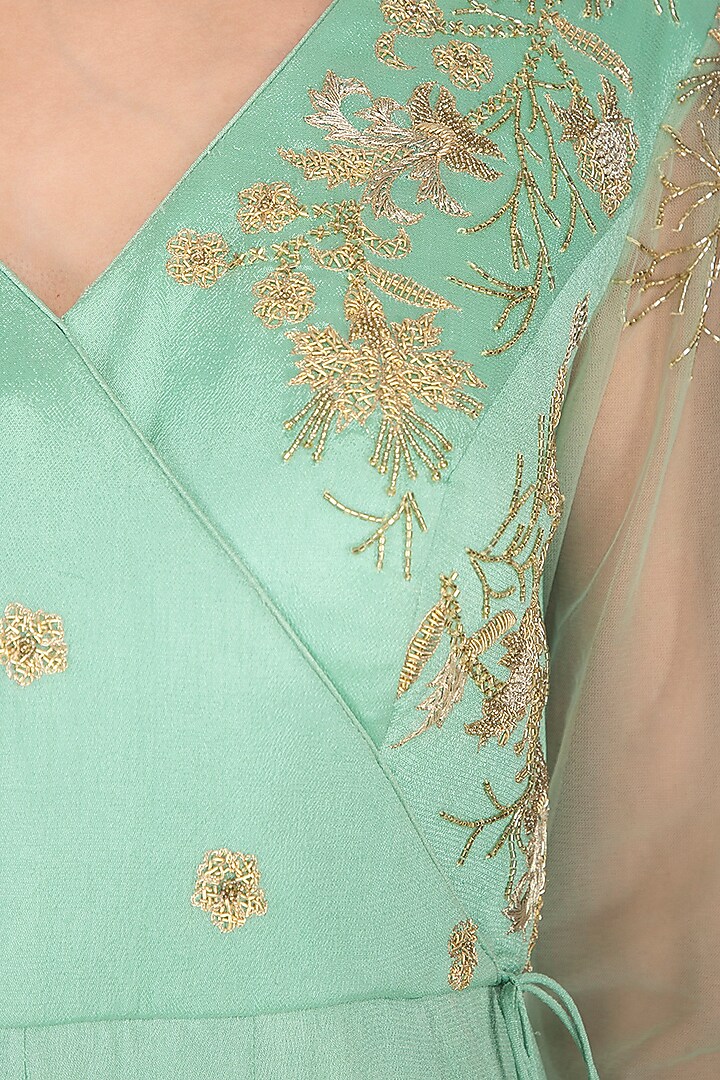 Sage green embroidered anarkali gown with dupatta by Architha Narayanam ...