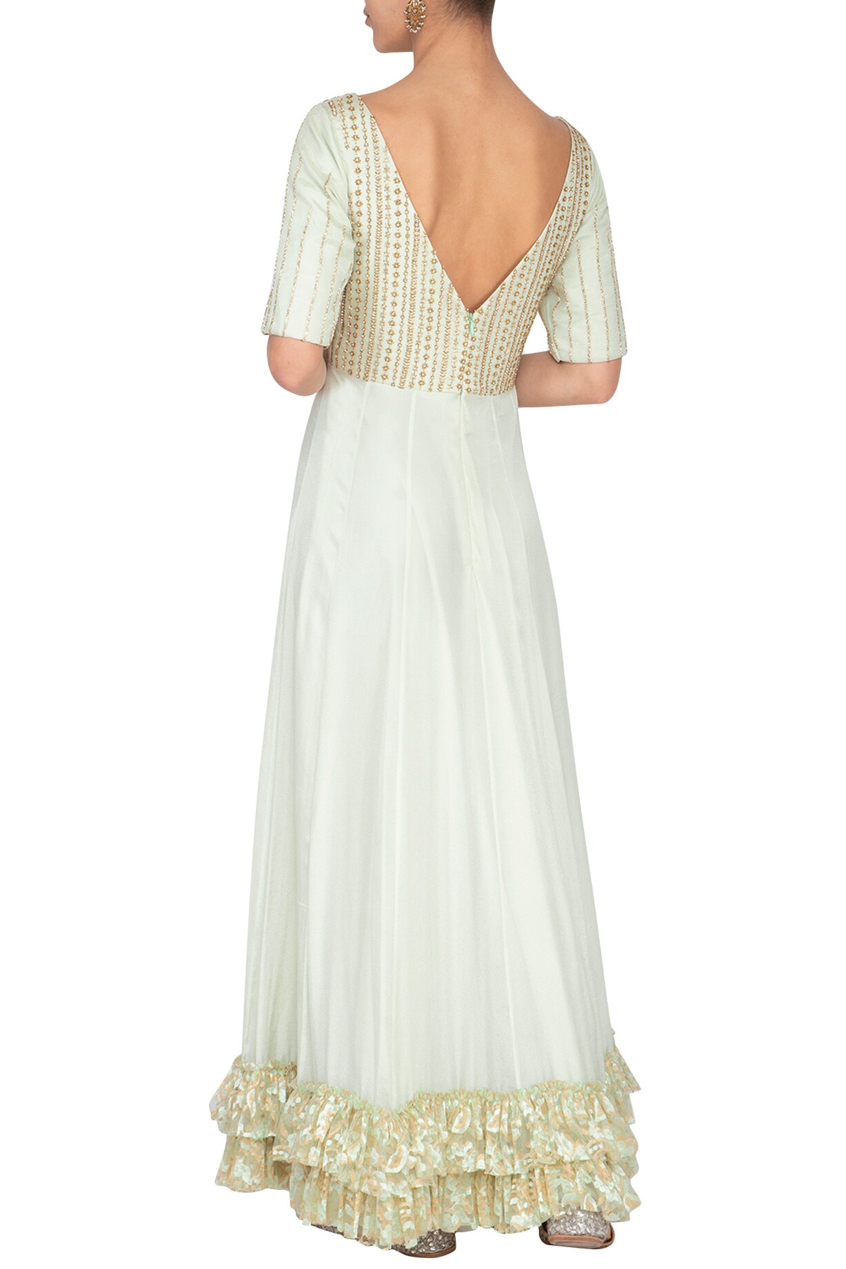 Light mint green embroidered anarkali gown with dupatta by Architha ...