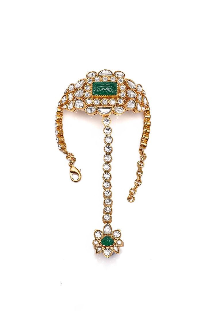 Gold Finish Synthetic Stone Hathphool by Aulerth X Suneet Varma at ...