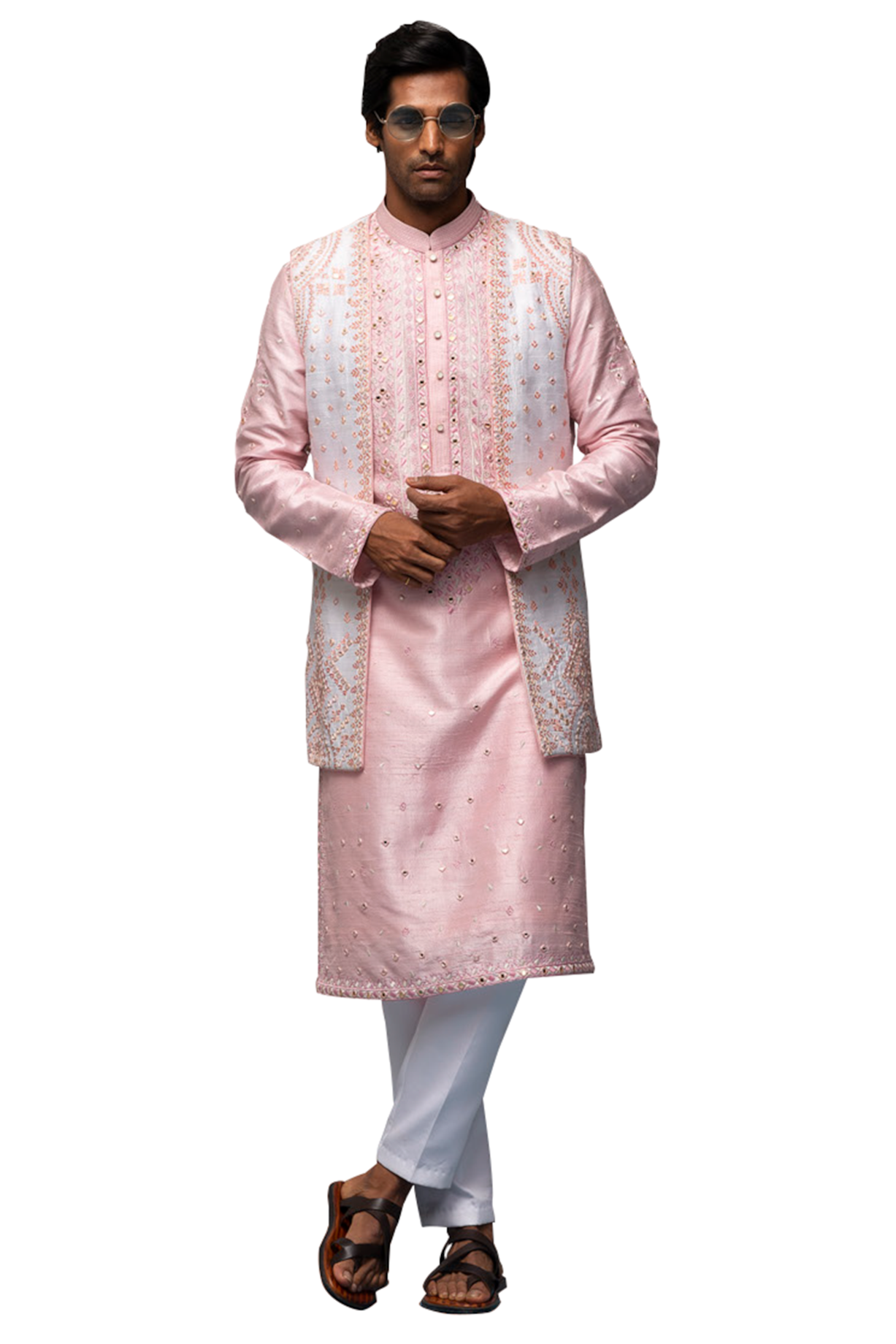 Ivory & Blush Pink Raw Silk Jacket by ASUKA at Pernia's Pop Up Shop 2025